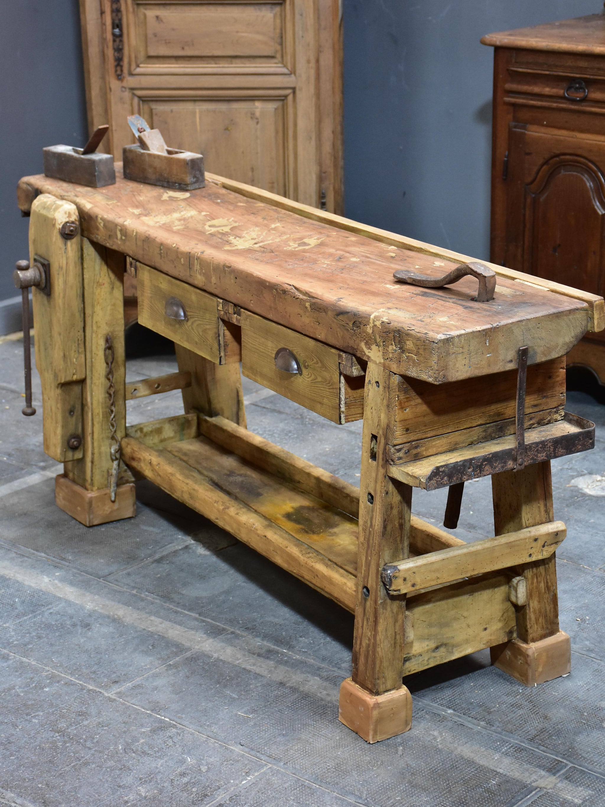 Rustic vintage French workbench