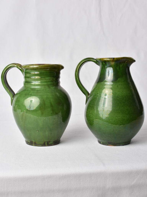 2 Poterie d'Aubagne green pitchers 9"