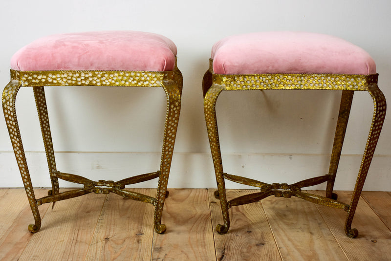 Pair of Pier Luigi Colli stools with pink velour upholstery – Chez Pluie