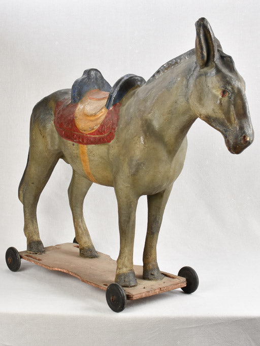 ANTIQUE FRENCH TOY DONKEY - PULL TOY 38¼"