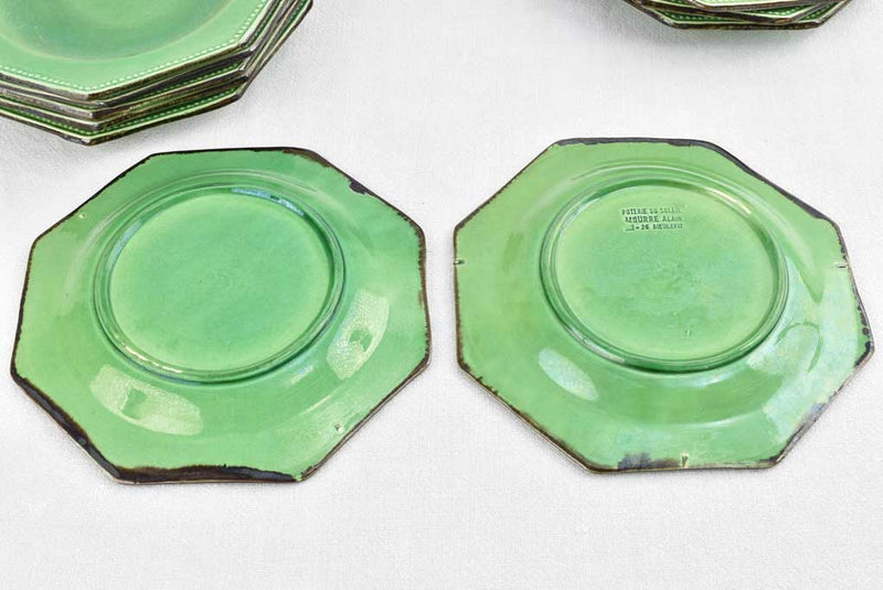 Set of 10 octagonal dinner plates w/ green glaze – Chez Pluie