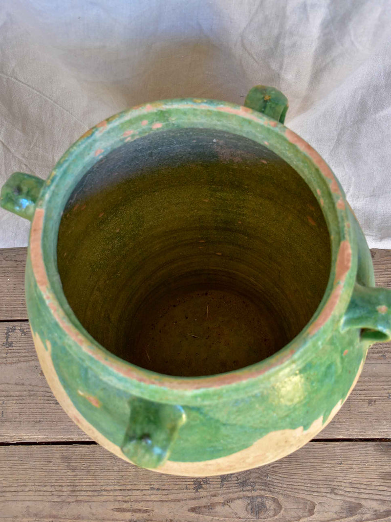 Antique French amphora pot with green glaze and four handles – Chez Pluie