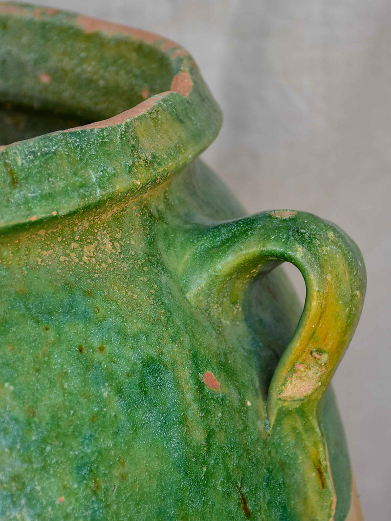 Antique French amphora pot with green glaze and four handles – Chez Pluie