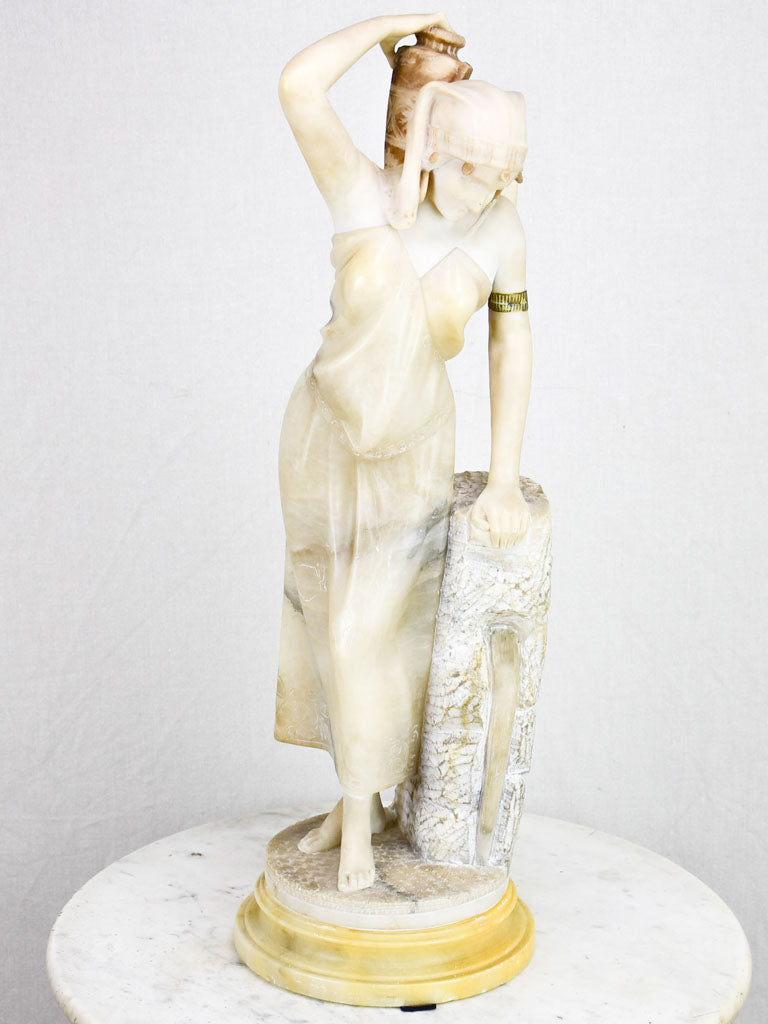 Antique Italian marble and alabaster statue of a lady, signed E. Caste