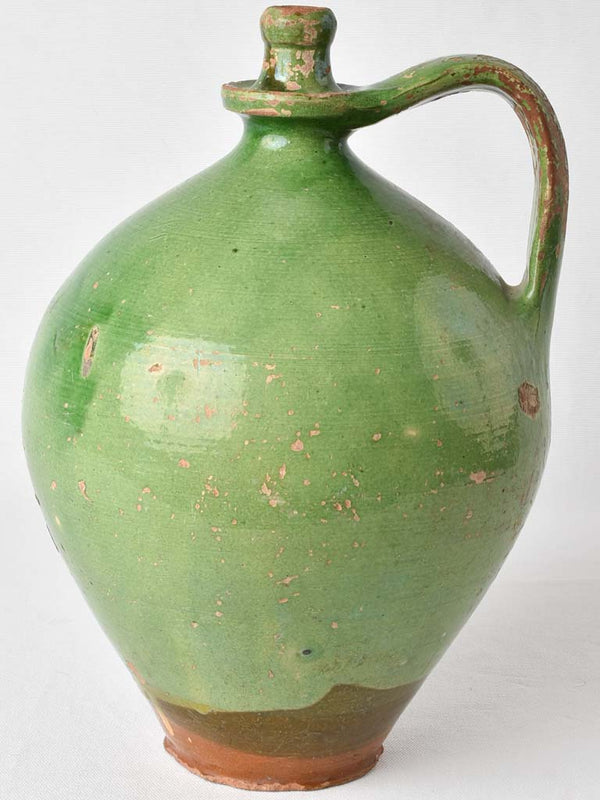 Large green pitcher w/ little spout on top 14½"