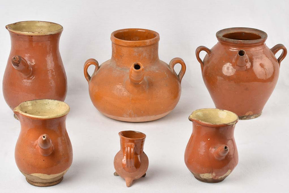 Collection of 6 brown glazed pots