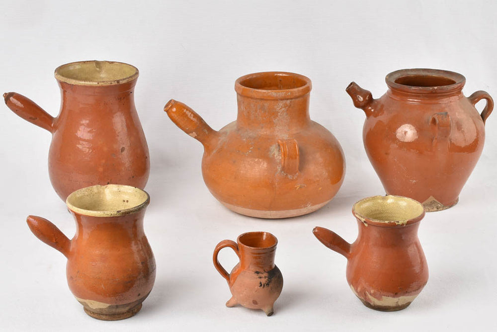 Collection of 6 brown glazed pots