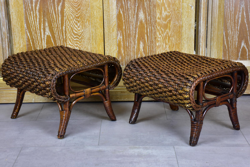 Pair of vintage rattan and cane footstools – Chez Pluie