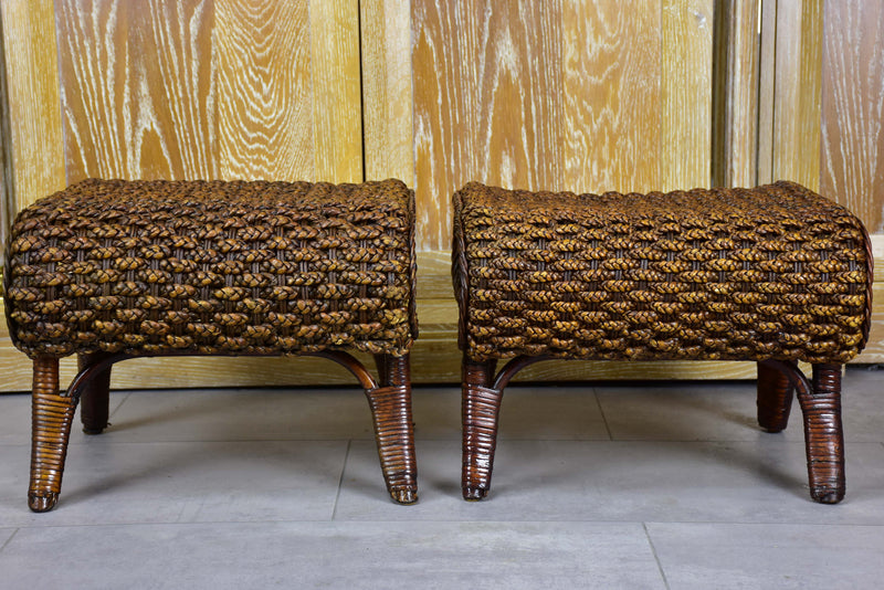 Pair of vintage rattan and cane footstools – Chez Pluie