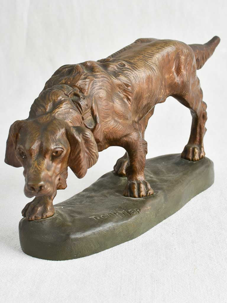 Bronze Spaniel hunting dog sculpture - T. Cartier (1879-1936)