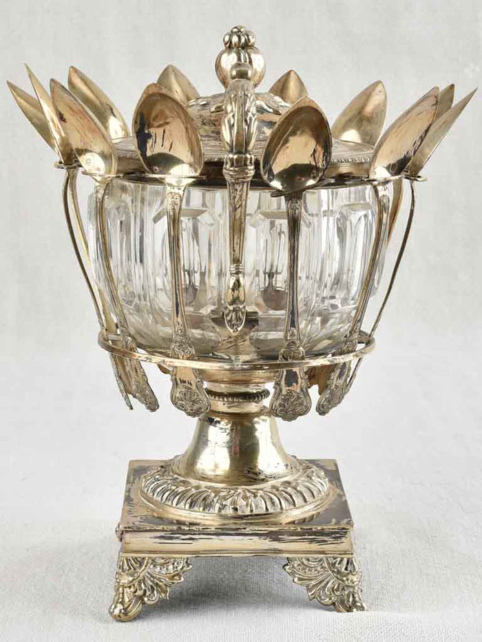19th century Crystal & silver compotier w/ 12 spoons - Vieillard hallm