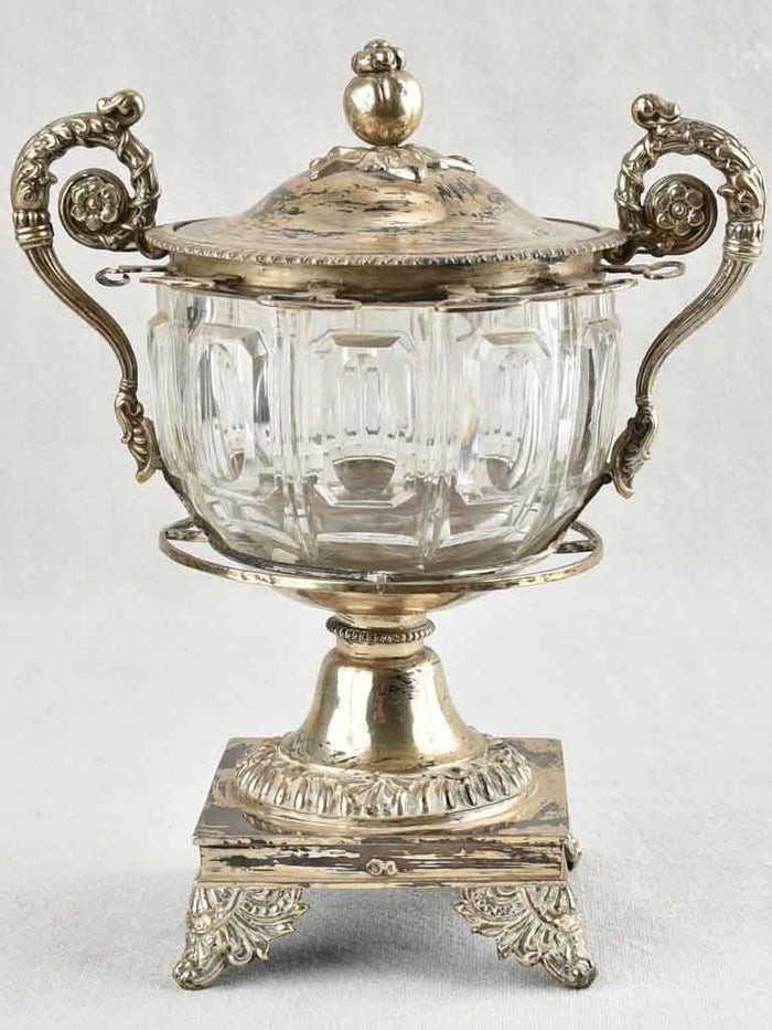 19th century Crystal & silver compotier w/ 12 spoons - Vieillard hallm