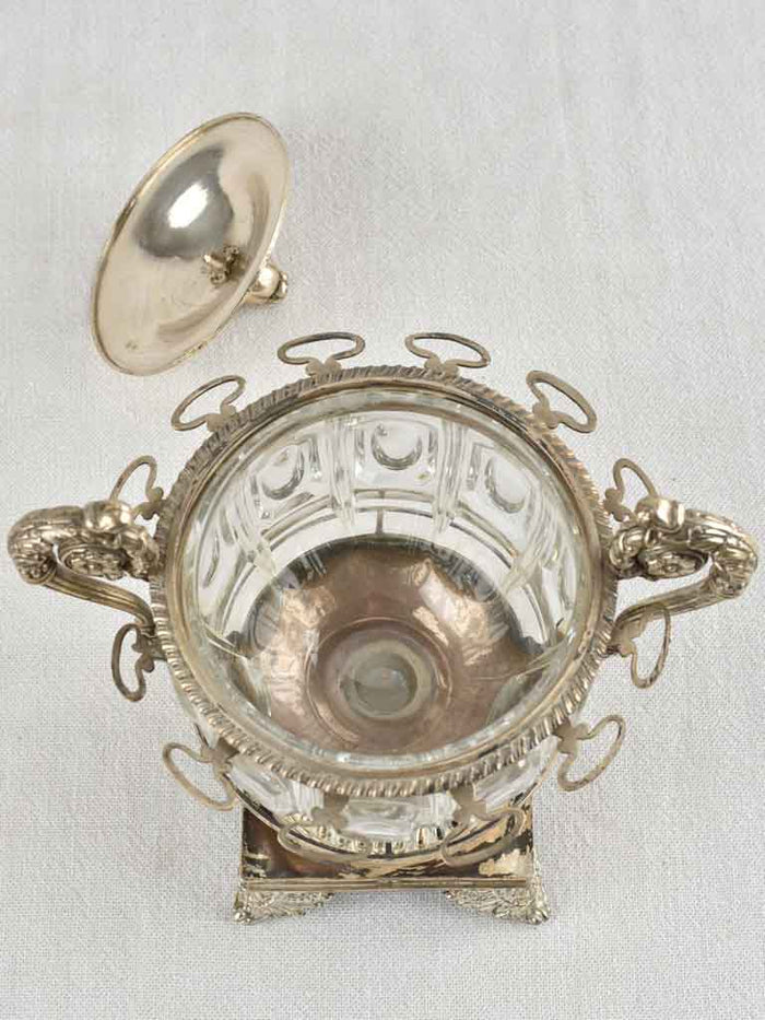 19th century Crystal & silver compotier w/ 12 spoons - Vieillard hallm