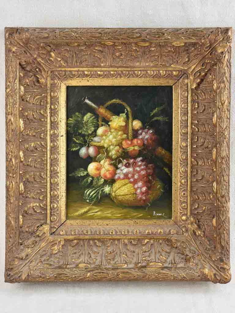 19th century Still life painting w/ fruit in gilded frame - Kyomie 17¾