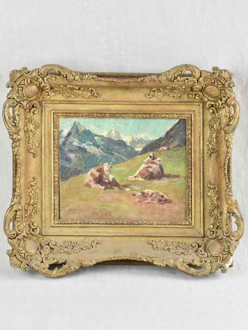 19th century mountain landscape w/ cows - L. Schmidt 20½" x 22½"