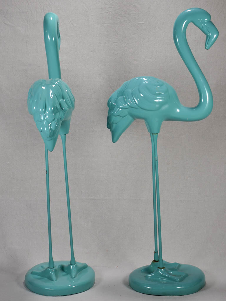 Collection of 3 life size vintage Flamingos - aqua blue resin and iron ...