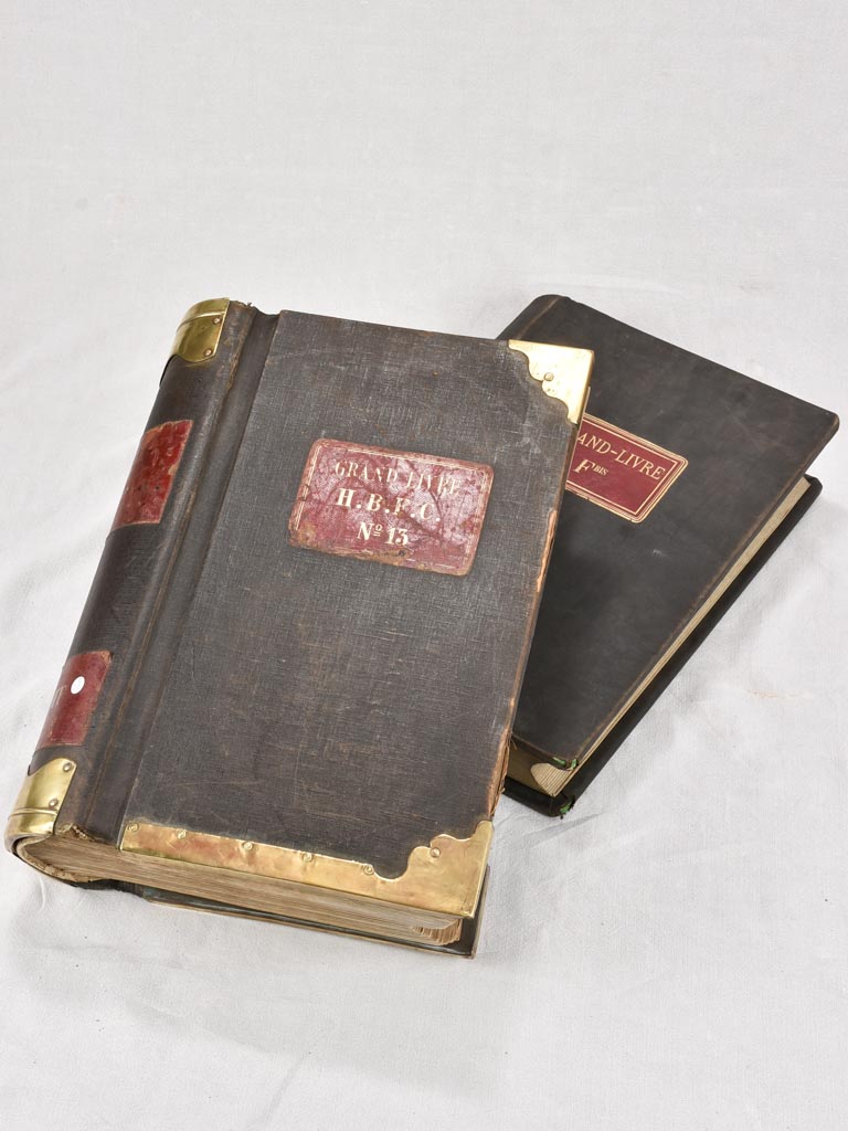 Two large antique French accounting ledger books