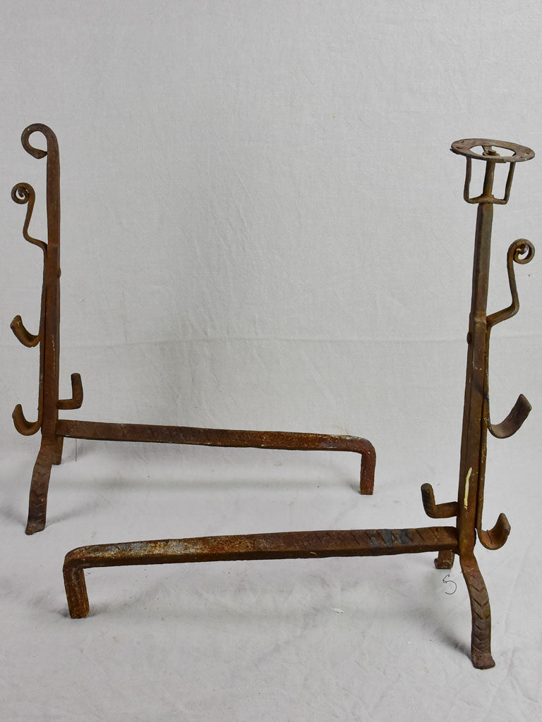 Large pair of 18th century French fire andirons 28"