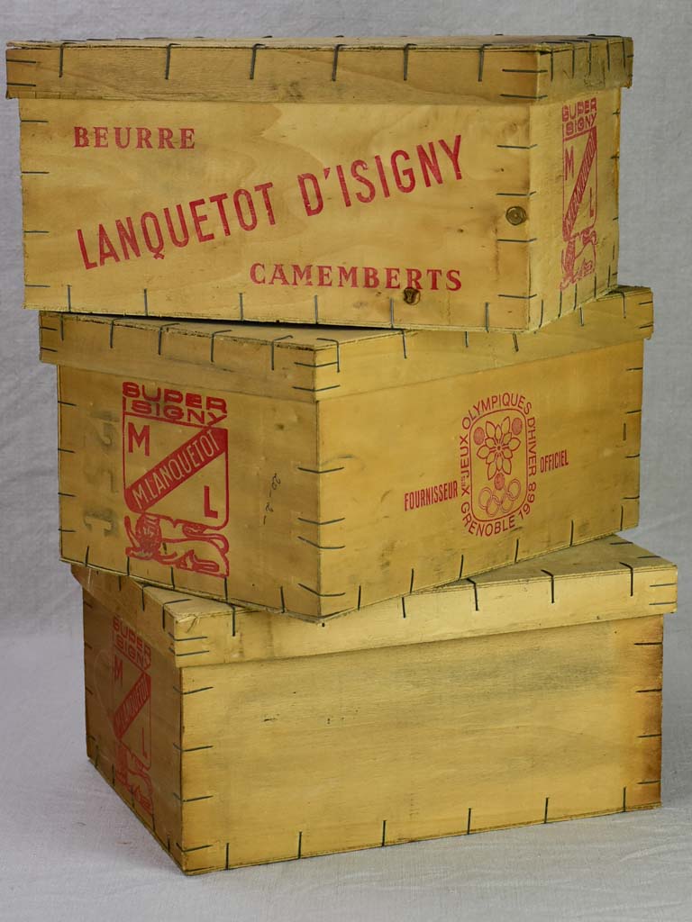Collection of four butter and Camembert cheese packaging boxes