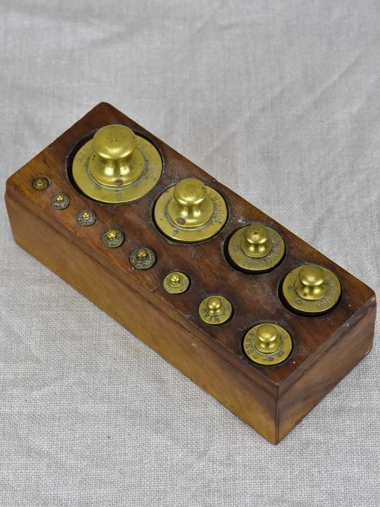 Set of twelve antique French weights for scales - 1-500g