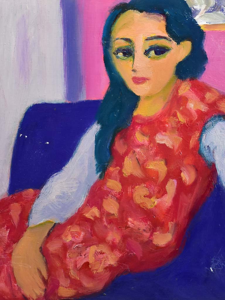 20th Century oil on board - Portrait of a lady on a sofa - Anna Costa ...