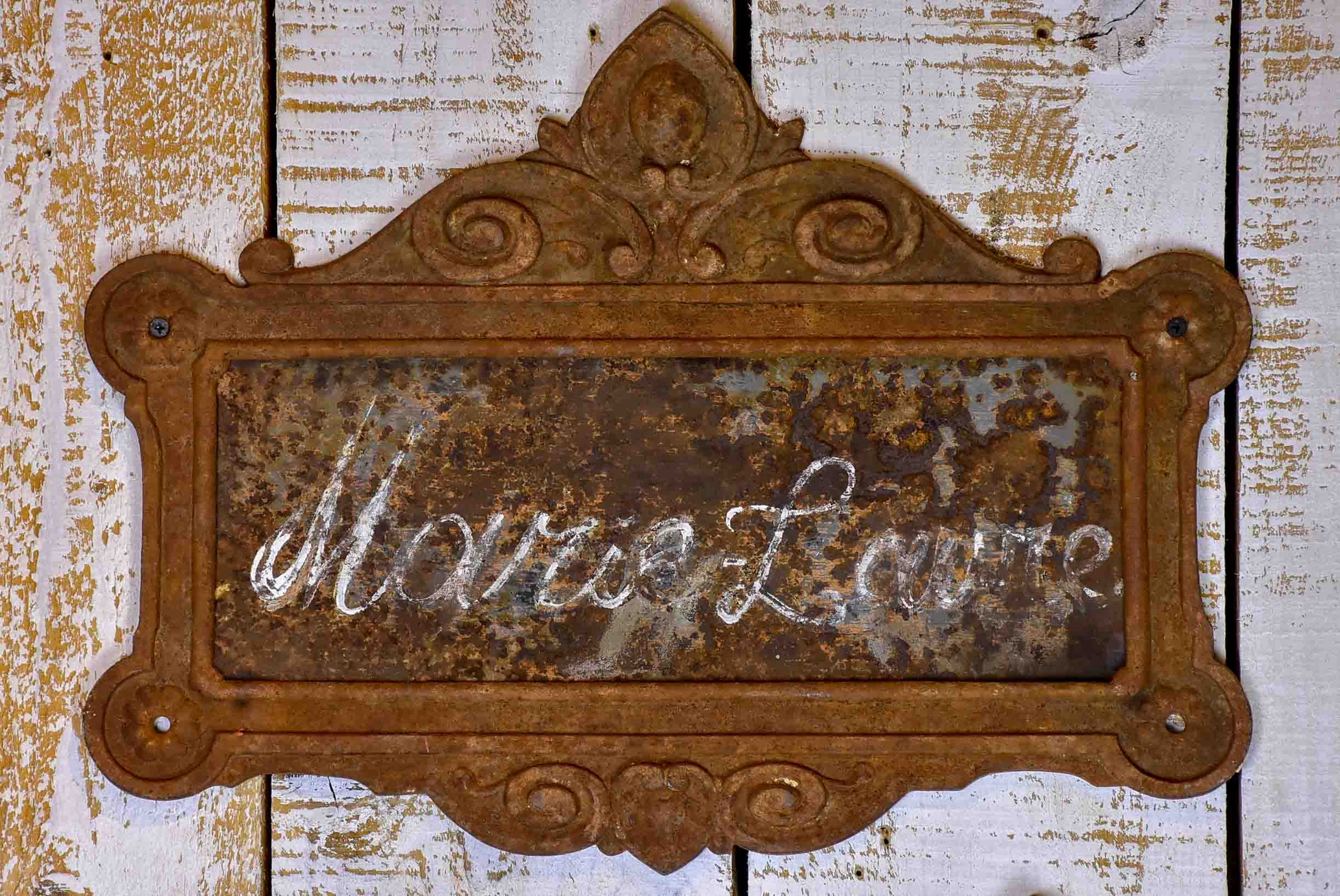 Two antique French cast iron signs from horse stables