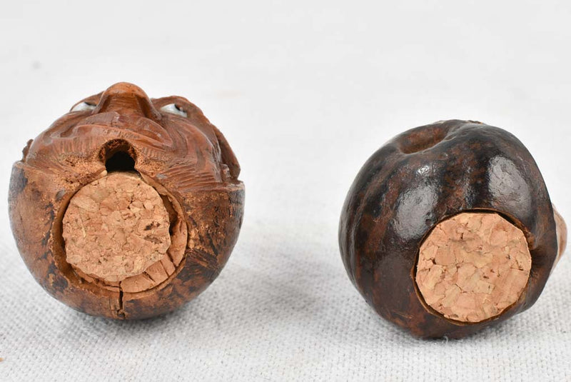 Two miniature sculptures - 19th century Corozo nut - 2¼" – Chez Pluie