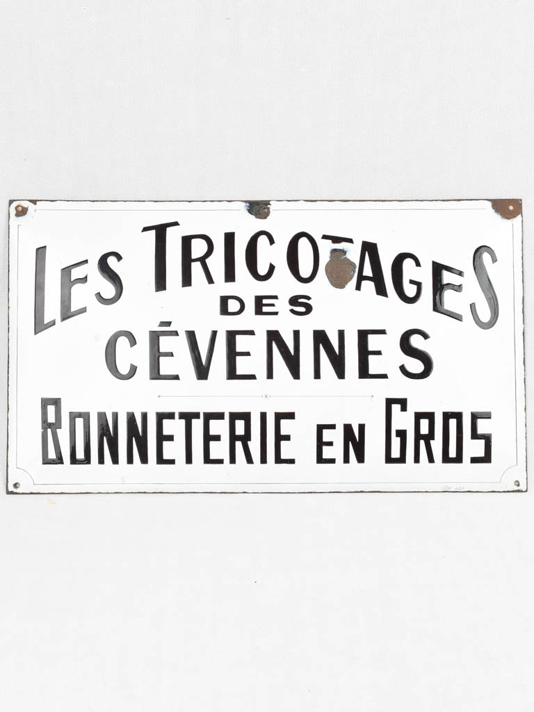 Large Antique French enamel shop sign ‘Les Tricotages des Cevennes ...