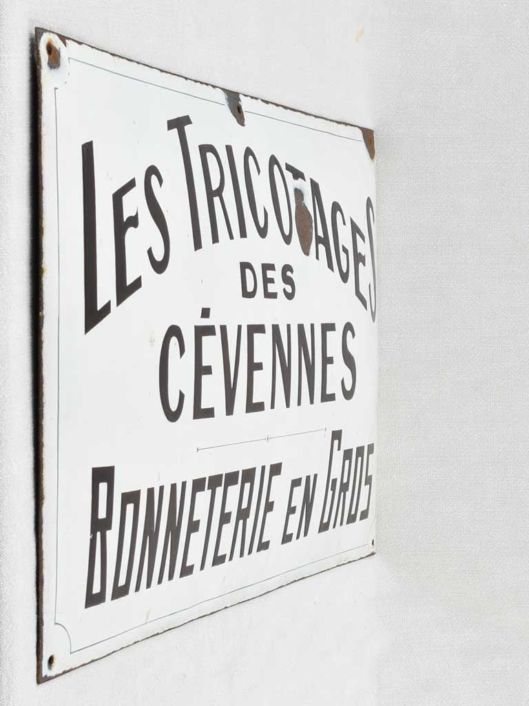 Large Antique French enamel shop sign ‘Les Tricotages des Cevennes ...
