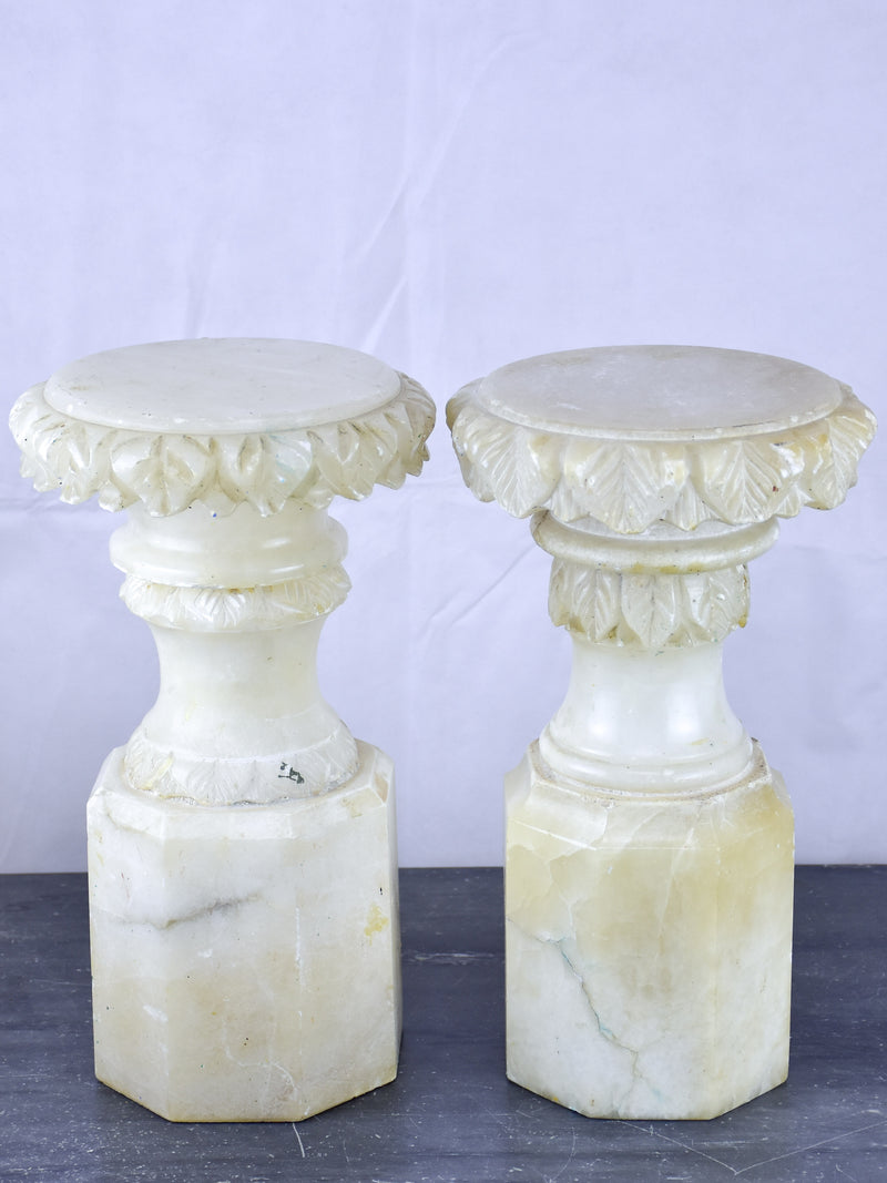 Pair of antique English display stands in alabaster – Chez Pluie