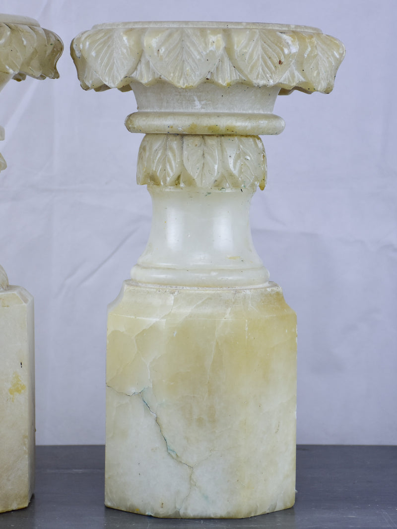 Pair of antique English display stands in alabaster – Chez Pluie