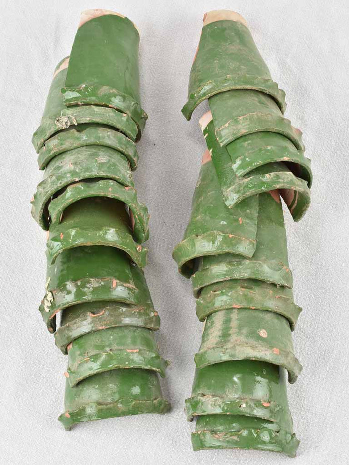 Collection of down pipe ceramic tiles with green glaze 5½"