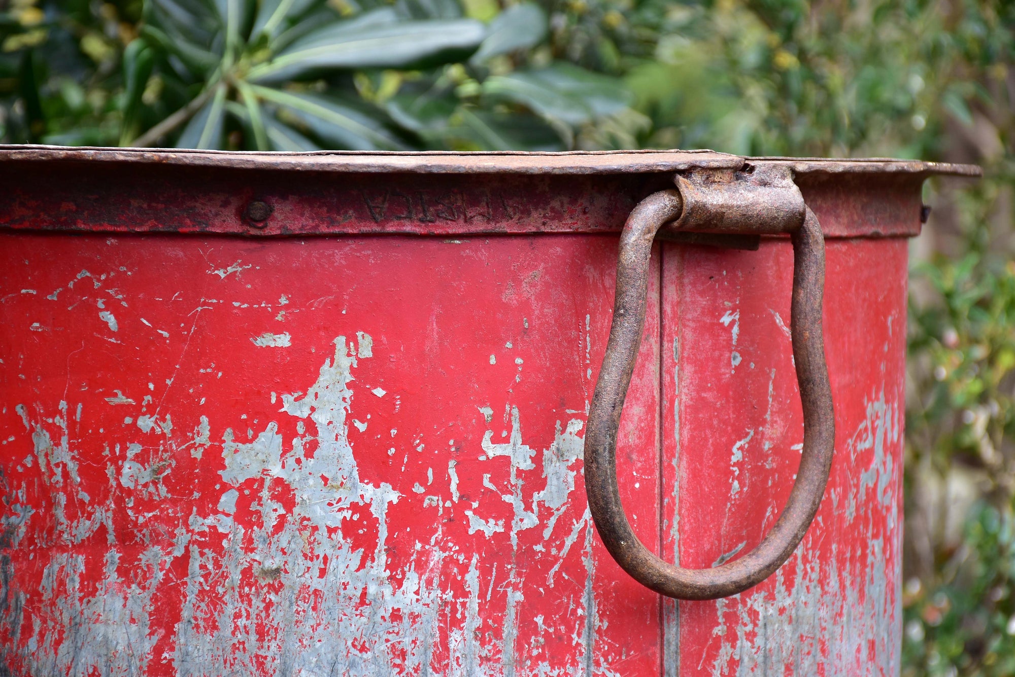 Industrial French bucket from the 1940's with red patina