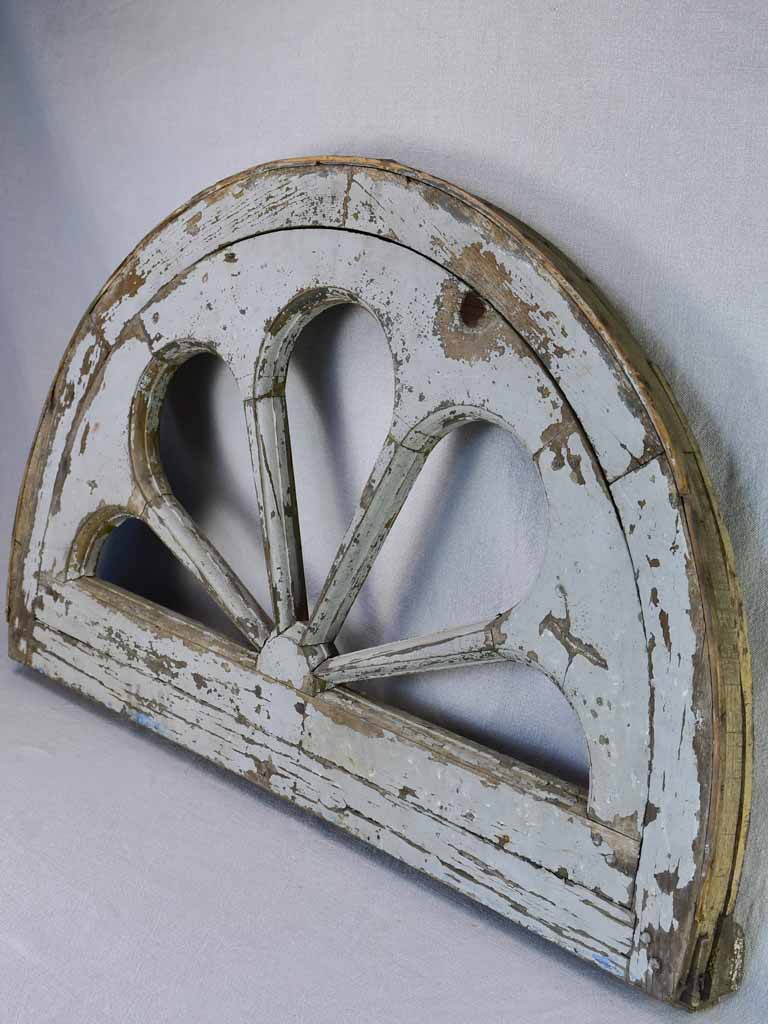 19th century salvaged French timber fan-shaped window frame 38½" x 24¾ ...