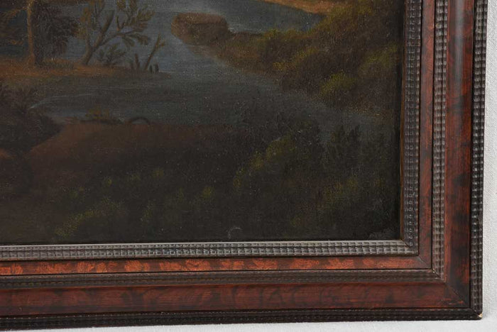 17th century landscape painting with 2 monks 27½" x 32¾"
