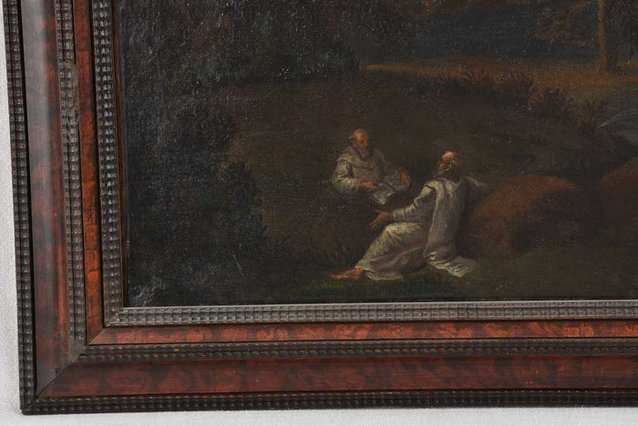 17th century landscape painting with 2 monks 27½" x 32¾"
