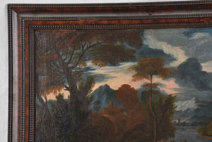 17th century landscape painting with 2 monks 27½" x 32¾"
