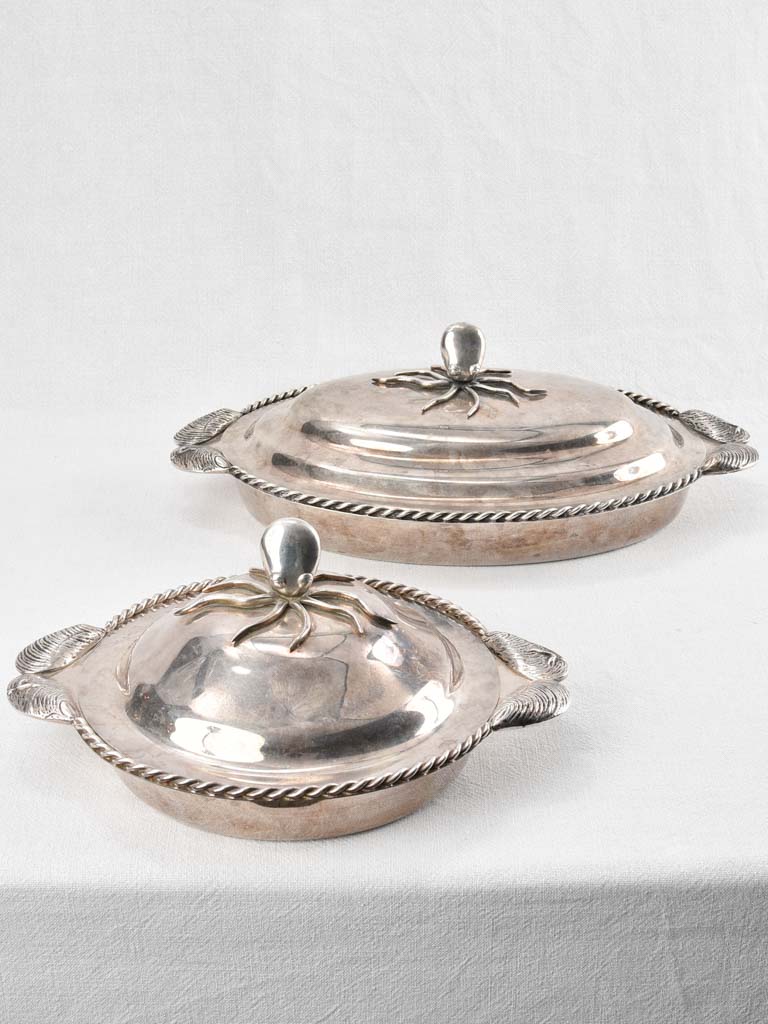 Two silver plate seafood presentation platters – Chez Pluie