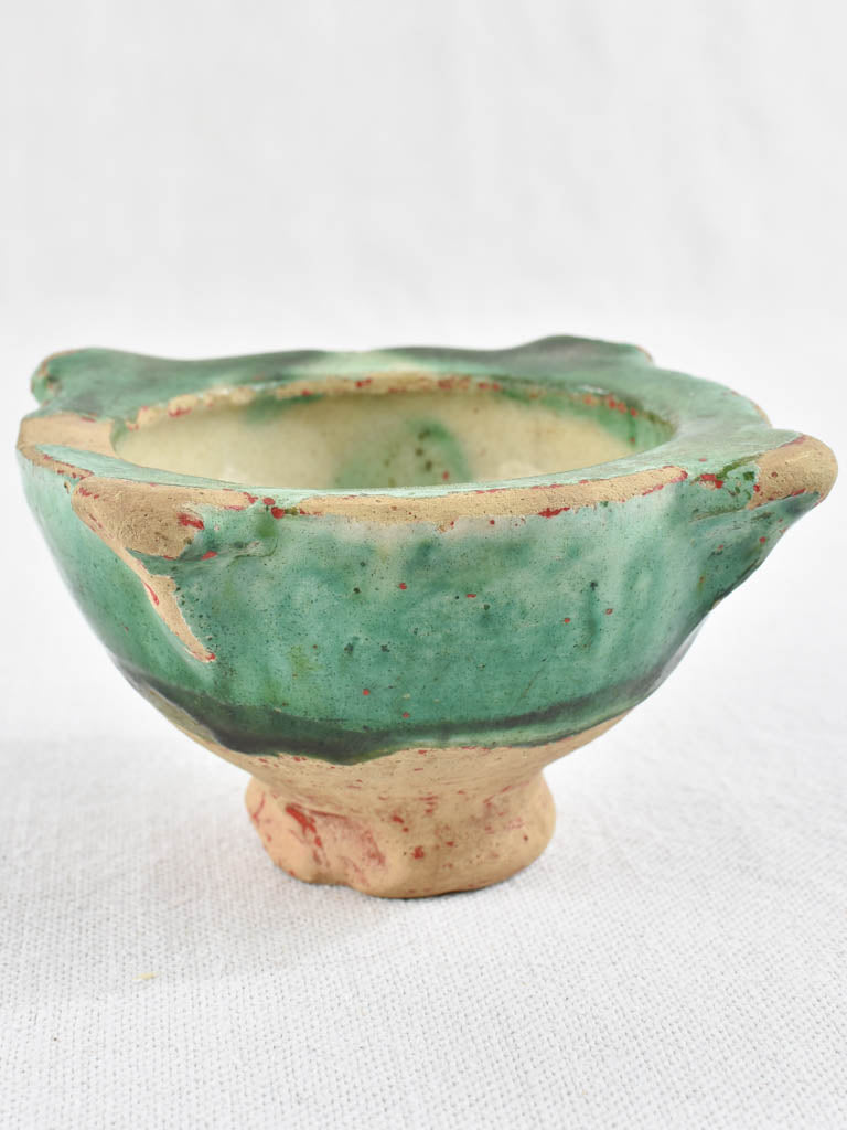 Small terracotta mortar w/ green glaze 2¾"