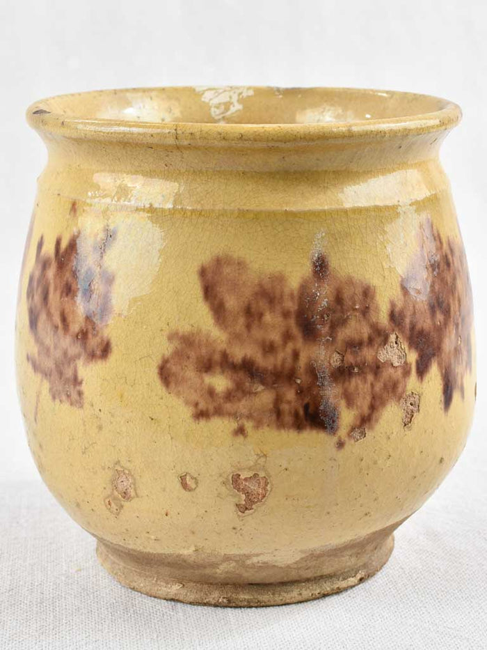 Antique French preserving pot - yellow & brown 6"