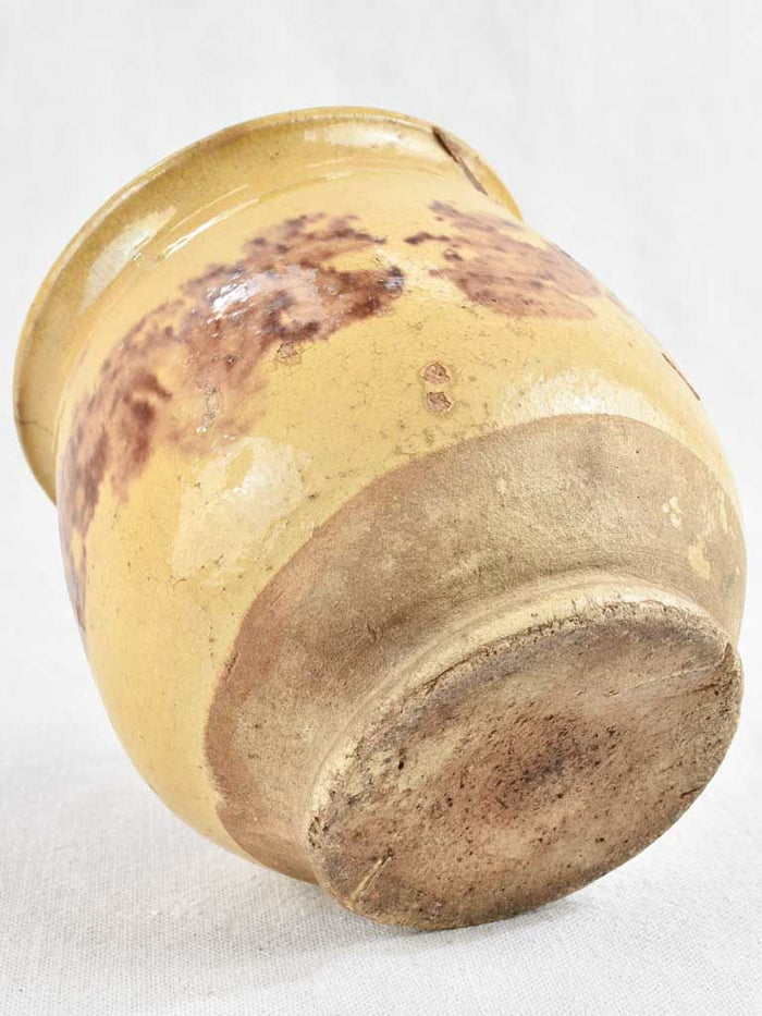 Antique French preserving pot - yellow & brown 6"