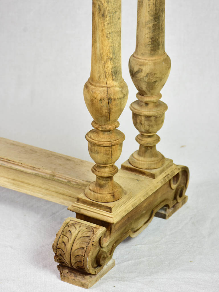 Narrow antique French console table - bleached walnut base and black p ...