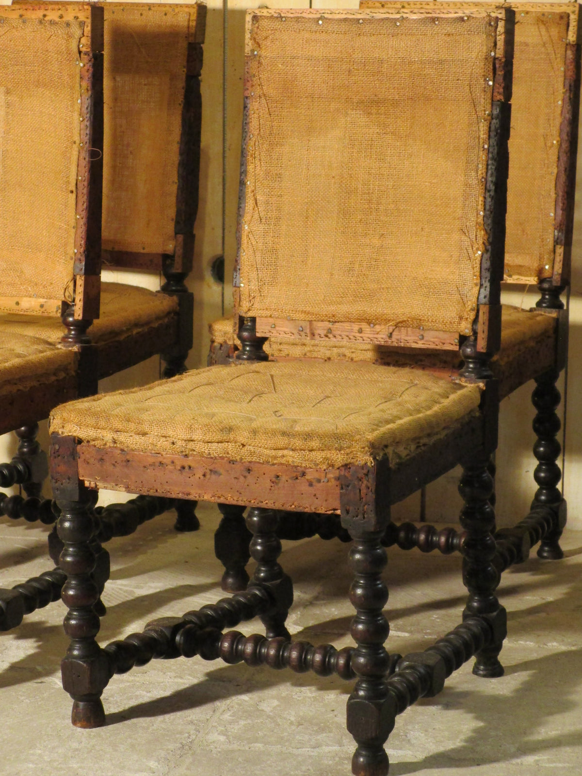 Louis XIII hessian chairs - set of four