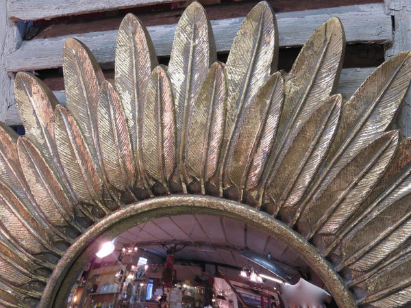Vintage sunburst mirror - feather frame and convex mirror 23 ½'' diame